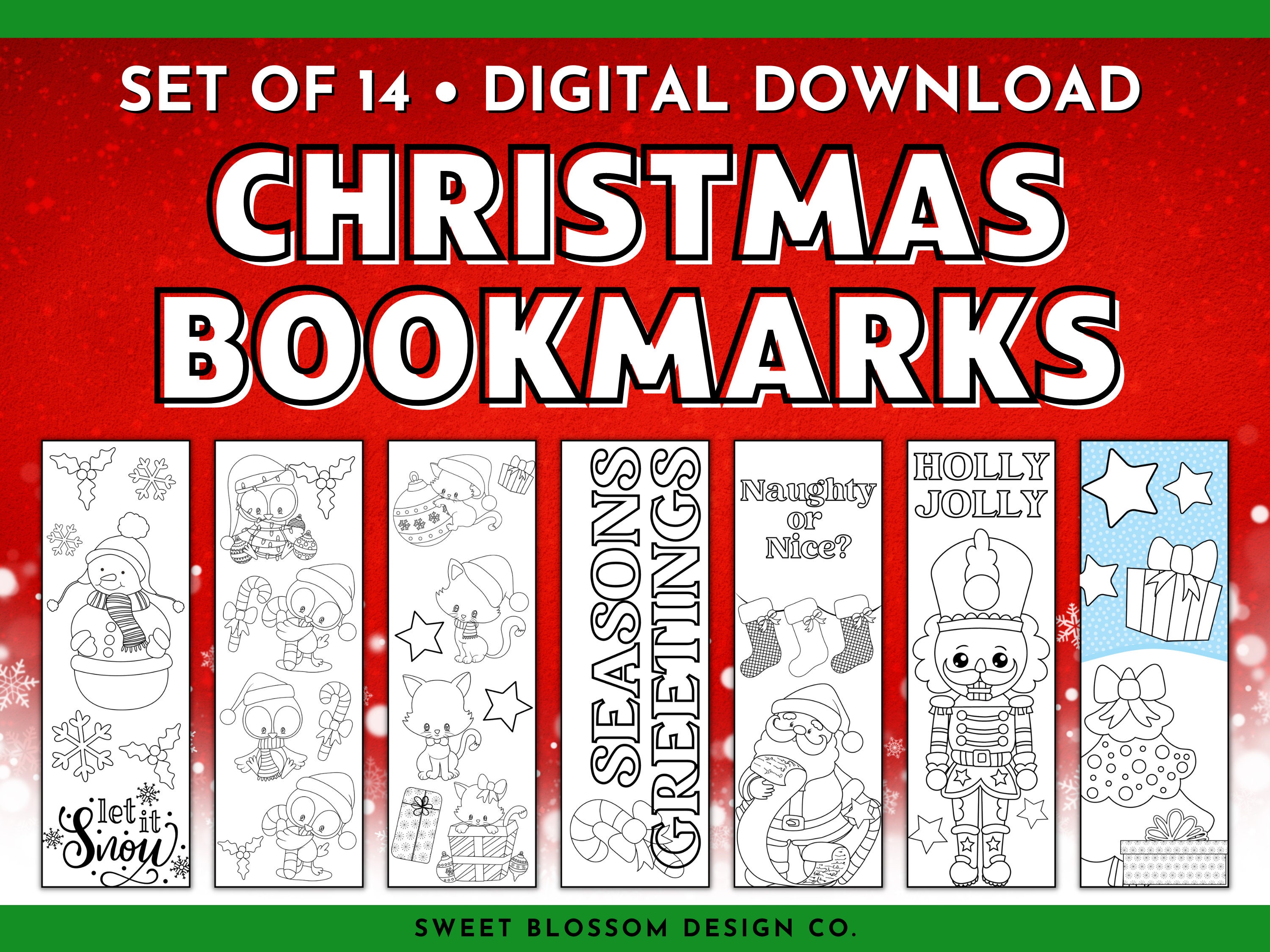Christmas Printable Bookmarks, Christmas Coloring Bookmarks, Holiday ...