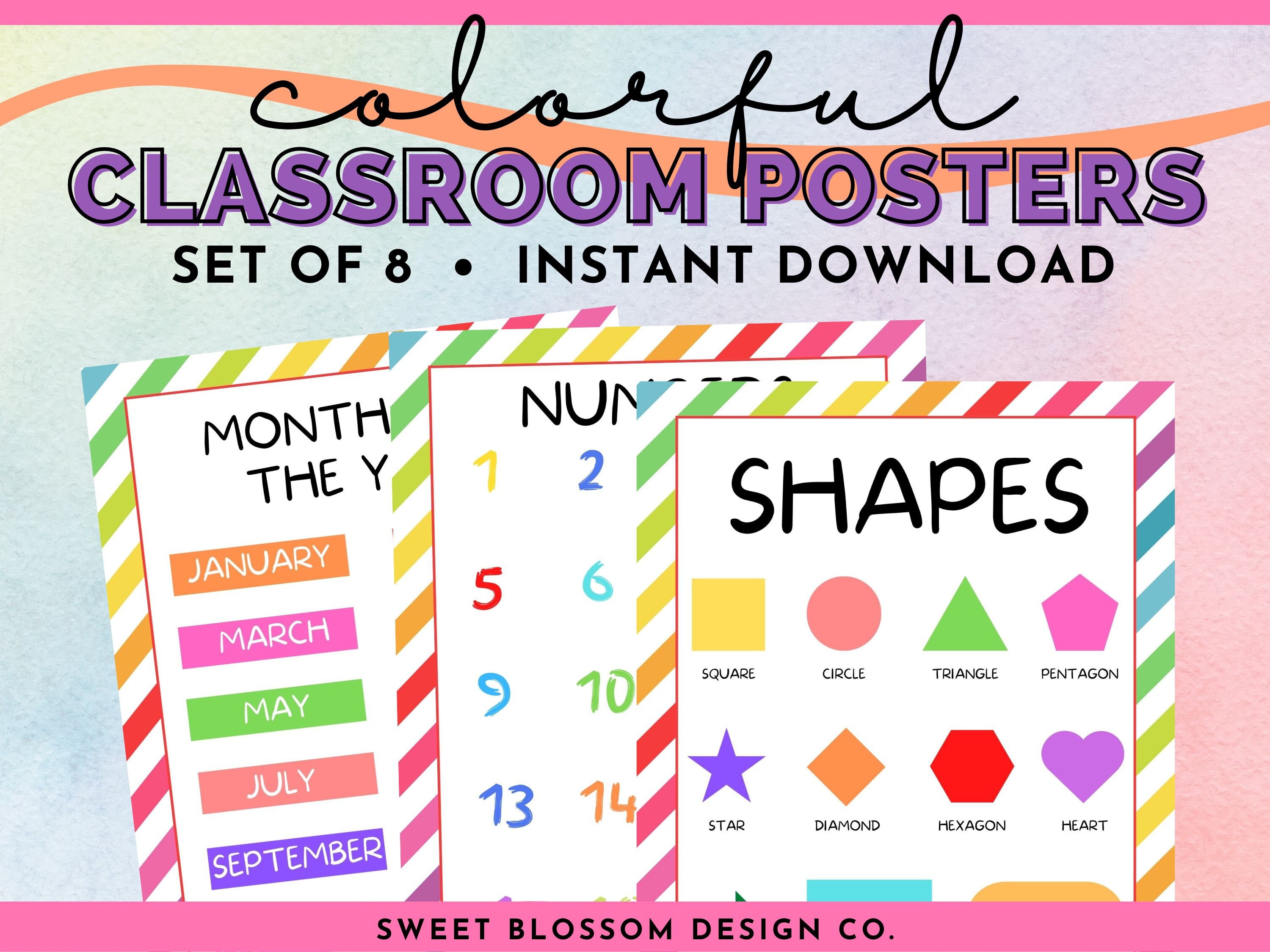 Set of 8 Colorful Classroom Posters, Educational Posters for Kids ...