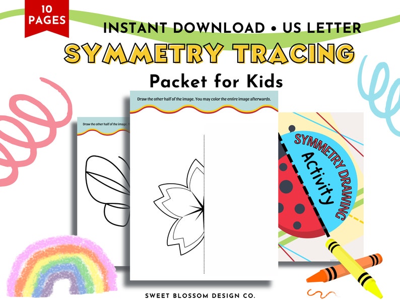 Symmetry Worksheets for Kids, Drawing Activity Packet, Lines of ...