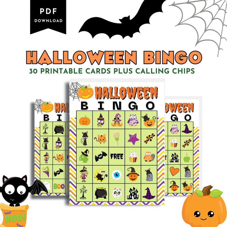 Halloween Bingo Cards for Kids, Halloween Games, Halloween Bingo ...