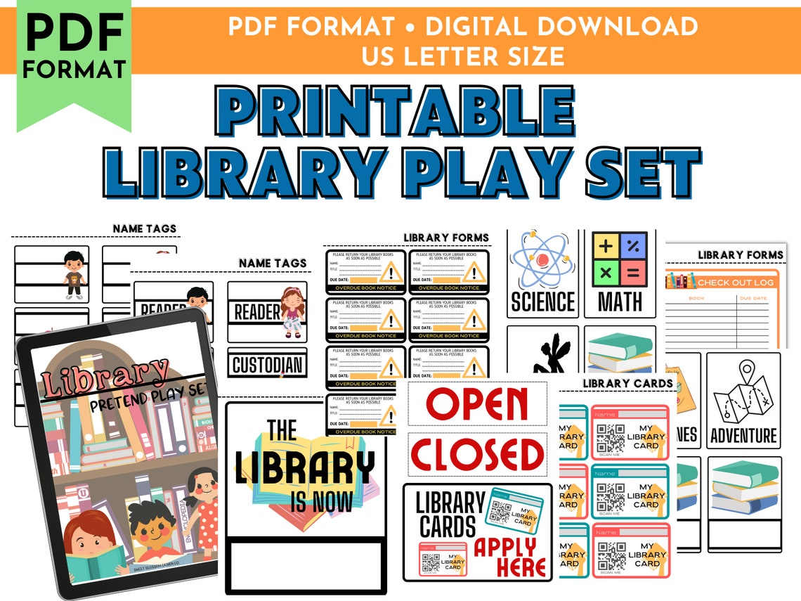 Library Pretend Play Printable, Pretend Play Library Set, Printable ...