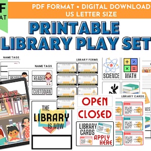 Library Pretend Play Printable, Pretend Play Library Set, Printable ...