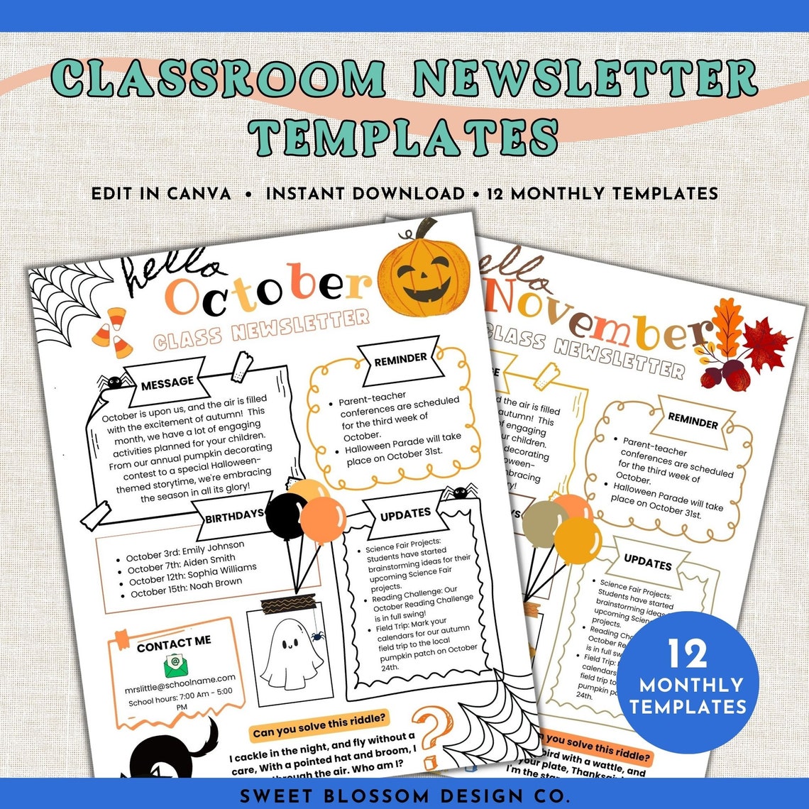 Weekly Classroom Newsletter Template, Monthly Newsletter, School ...
