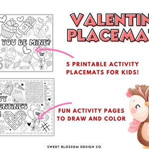Valentine's Day Activity Placemats, Kids Placemats, Printable Activity ...