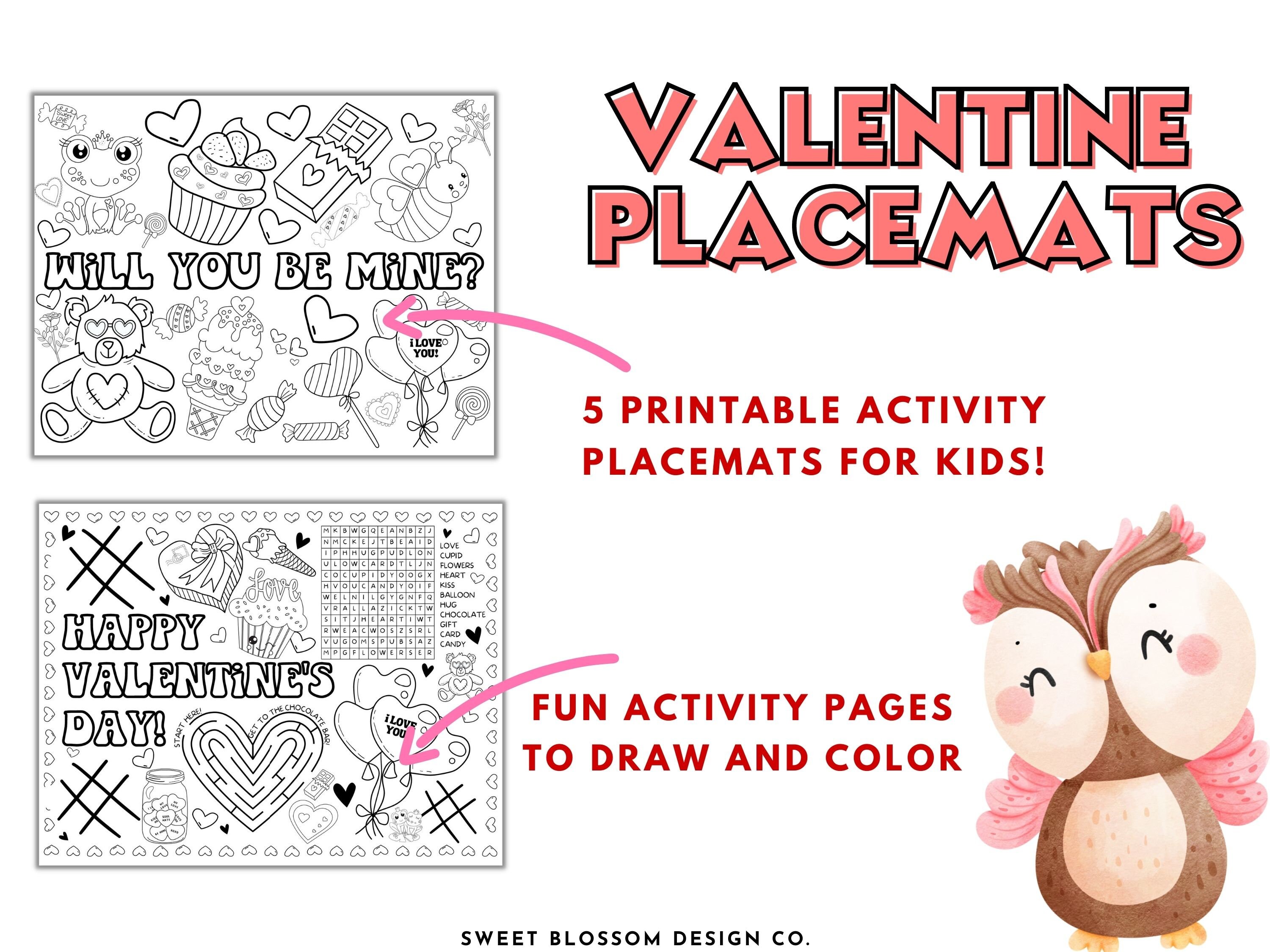 Valentine's Day Activity Placemats, Kids Placemats, Printable Activity ...