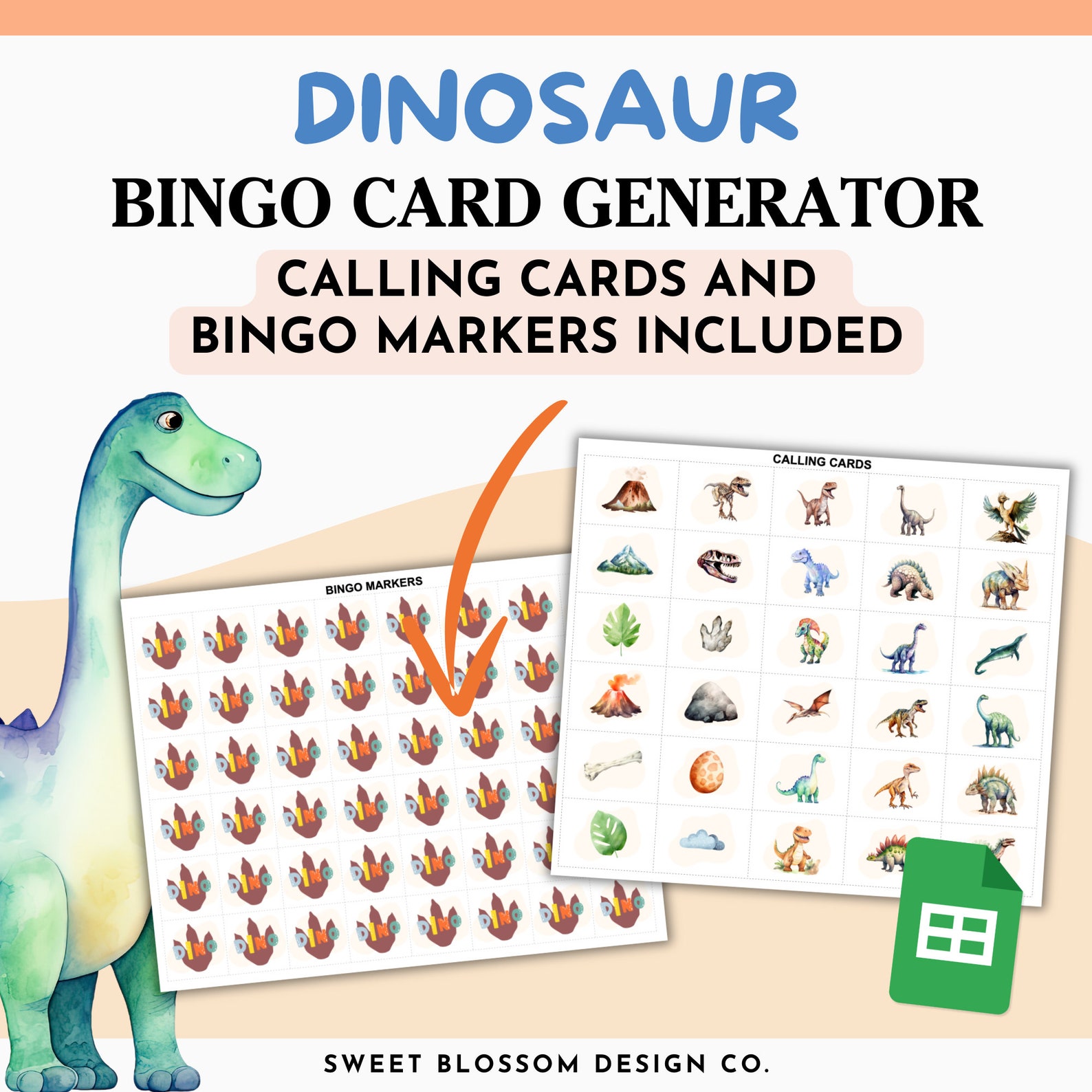 Dinosaur Bingo Card Generator for Google Sheets, Dino Bingo, Google ...