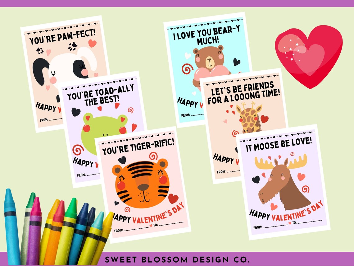Cute Animal Valentine's Day Cards for Kids, Printable Valentine's Day ...