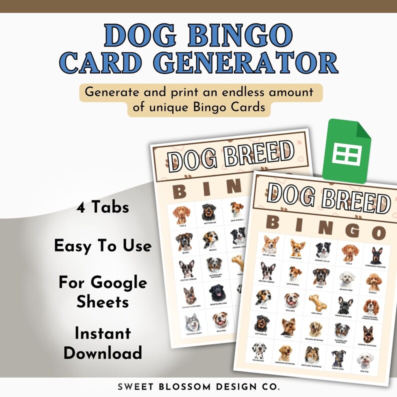Dog Bingo Card Generator for Google Sheets, Printable Dog Bingo Cards ...