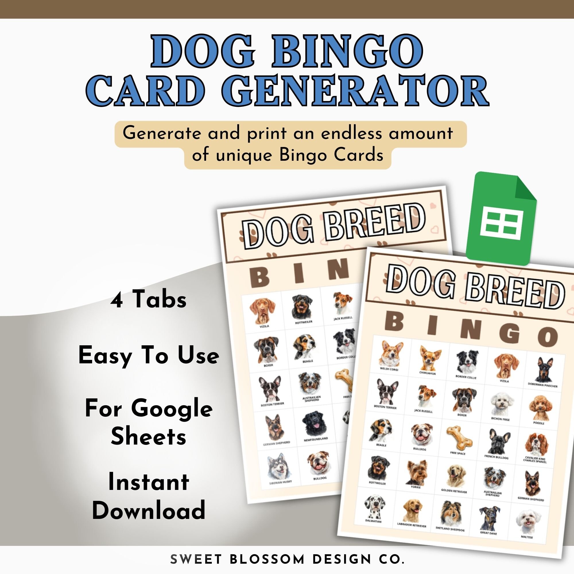 Dog Bingo Card Generator for Google Sheets, Printable Dog Bingo Cards ...
