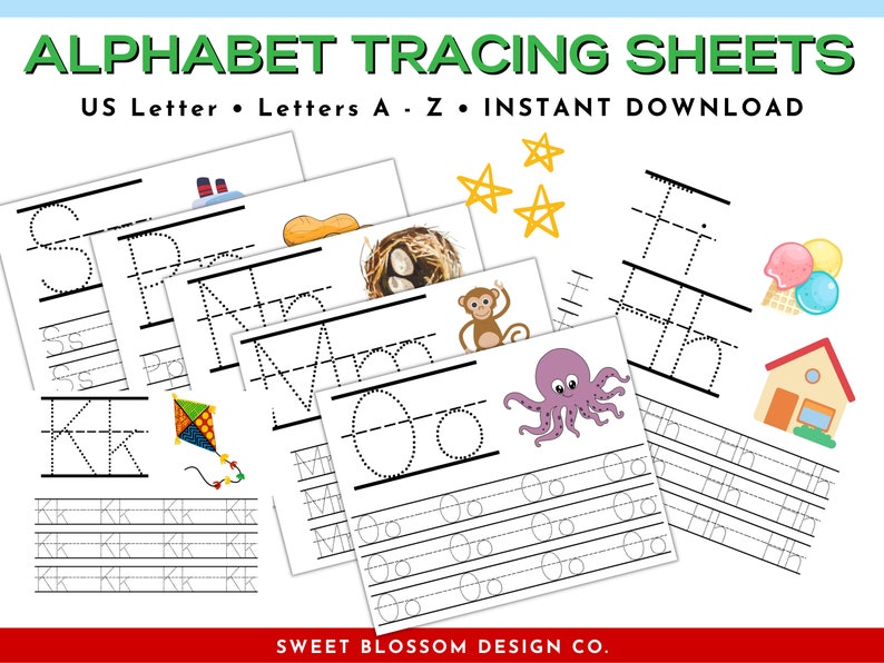 Alphabet Tracing Worksheet Preschool Handwriting Practice - Etsy