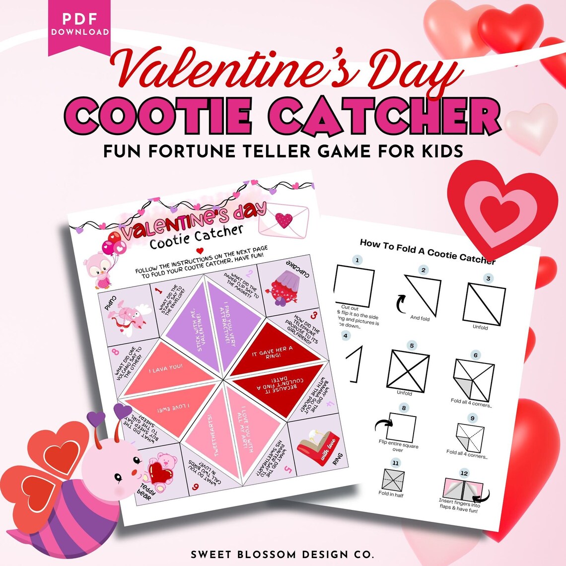 Valentine's Day Cootie Catcher, Cootie Catcher, Valentine's Day Joke ...