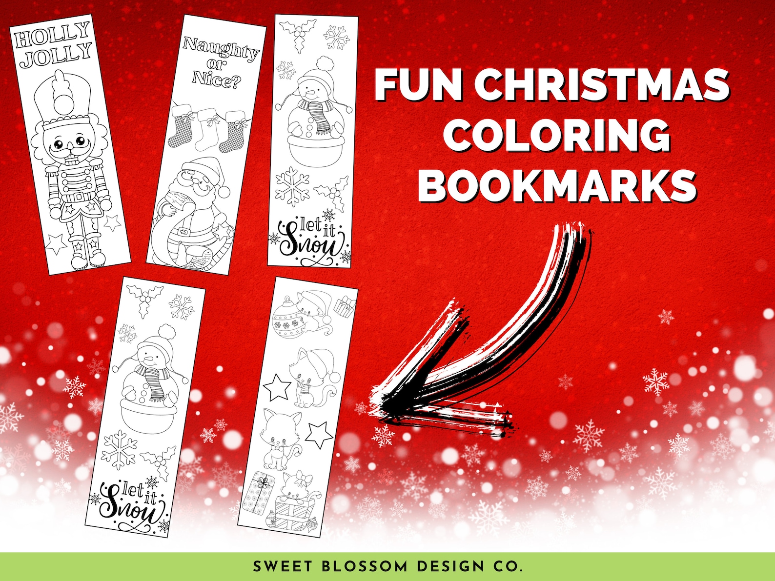 Christmas Printable Bookmarks, Christmas Coloring Bookmarks, Holiday ...