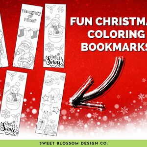 Christmas Printable Bookmarks, Christmas Coloring Bookmarks, Holiday ...