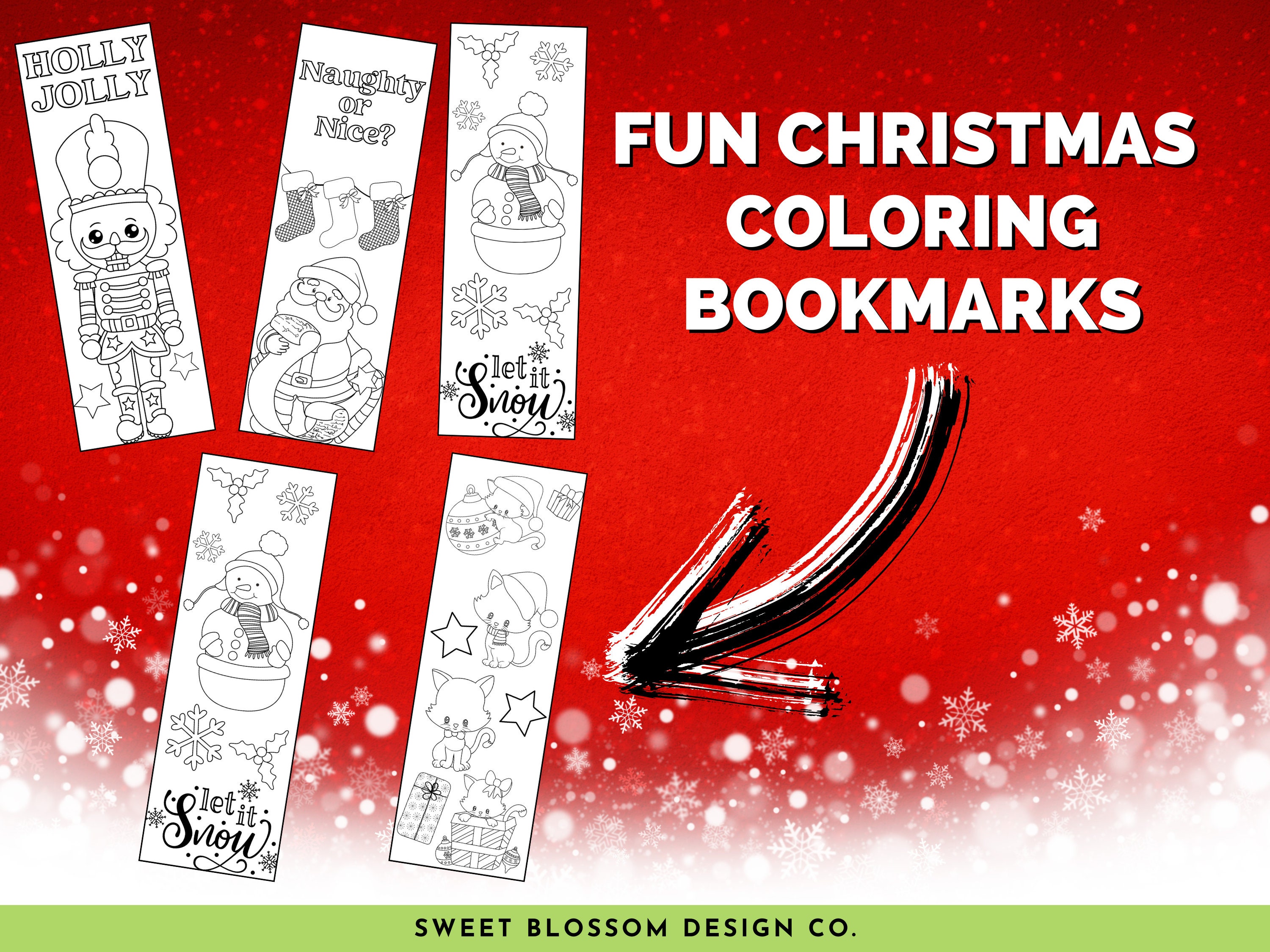 Christmas Printable Bookmarks, Christmas Coloring Bookmarks, Holiday ...