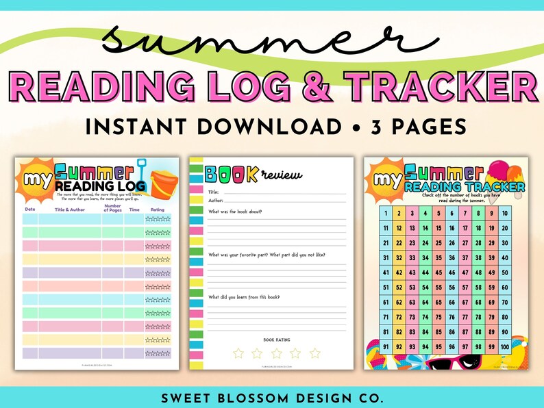 Summer Reading Chart for Kids, Summer Reading Log, Book Review ...