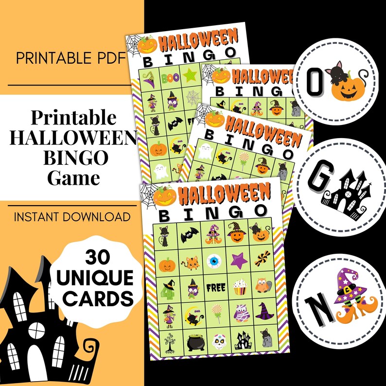 Halloween Bingo Cards for Kids, Halloween Games, Halloween Bingo ...