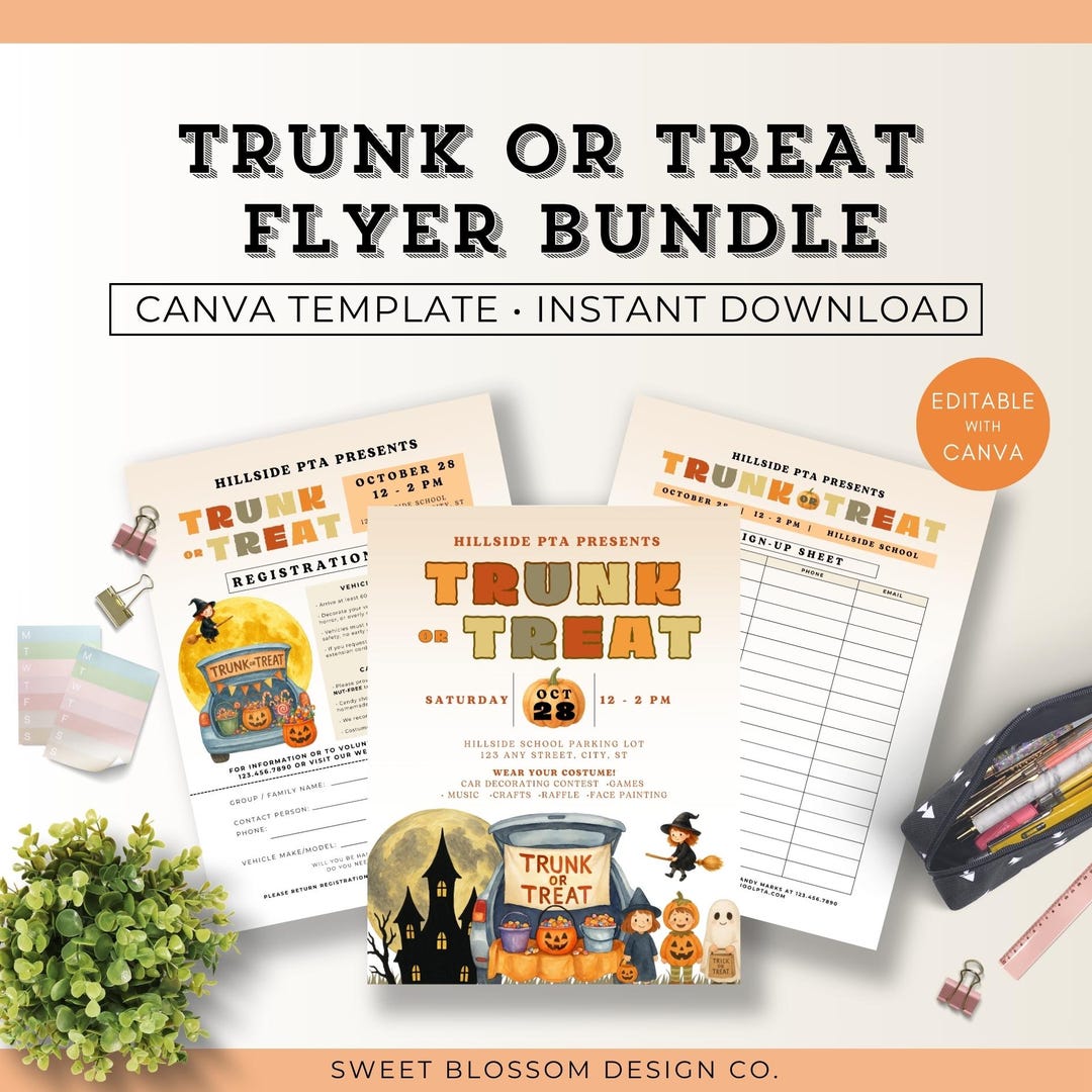 Trunk or Treat Flyer, Halloween Flyer With Sign up Form, PTA Member ...