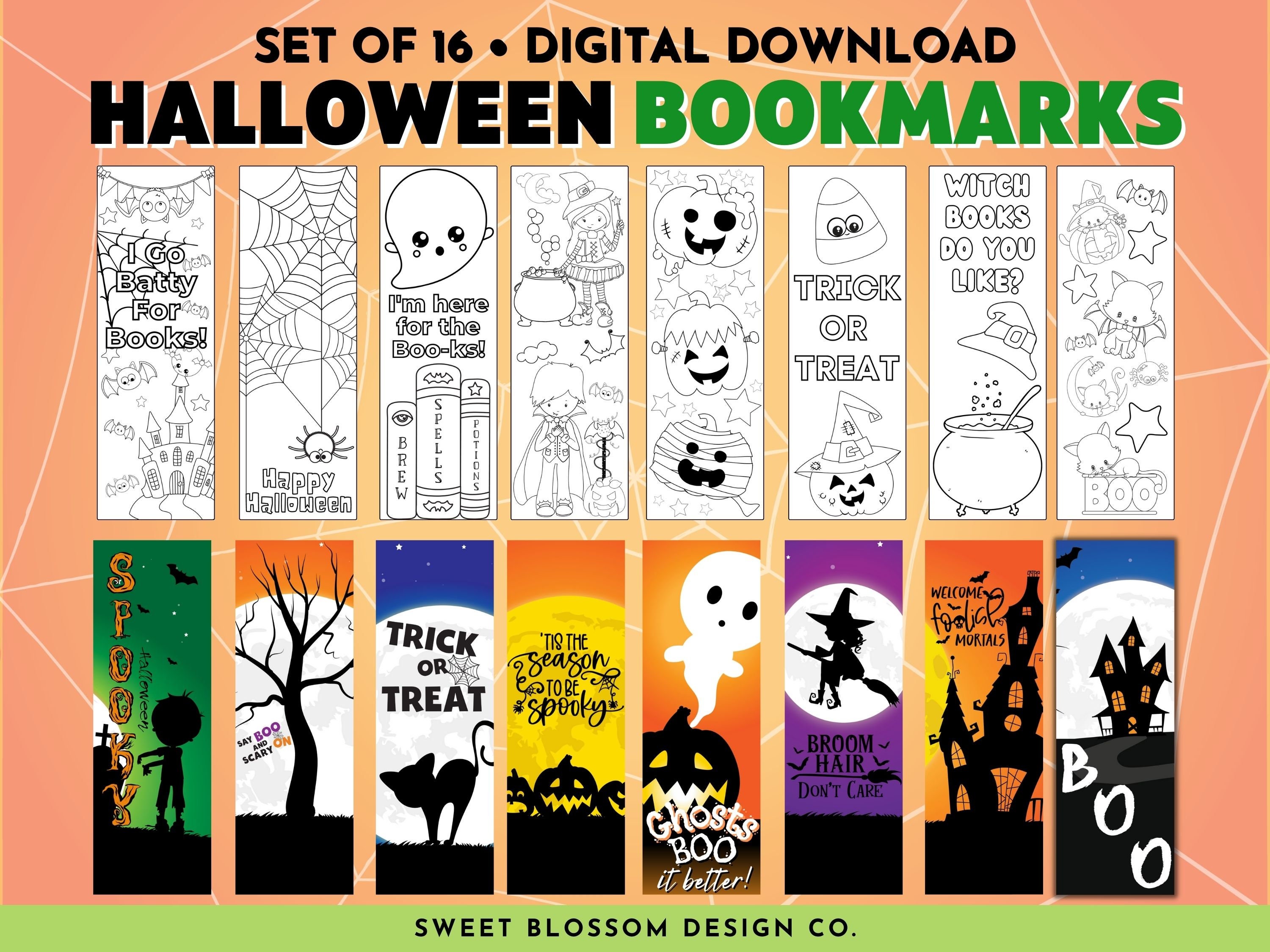 Cute Halloween Printable Bookmarks, Halloween Coloring Bookmarks ...