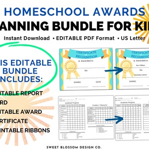 Homeschool Awards Bundle, Editable Report Card, Editable Certificate ...