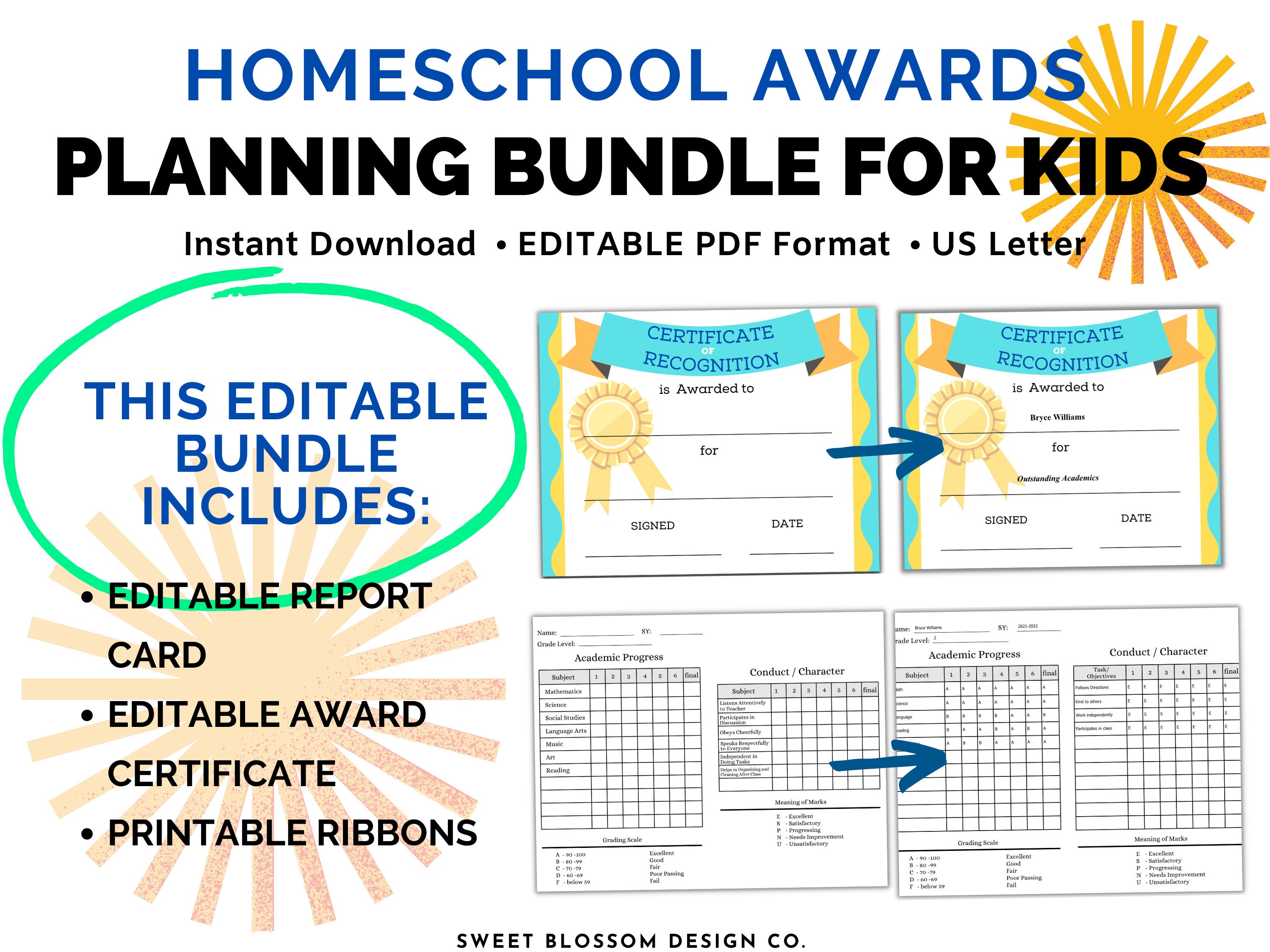 Homeschool Awards Bundle Editable Report Card Editable - Etsy