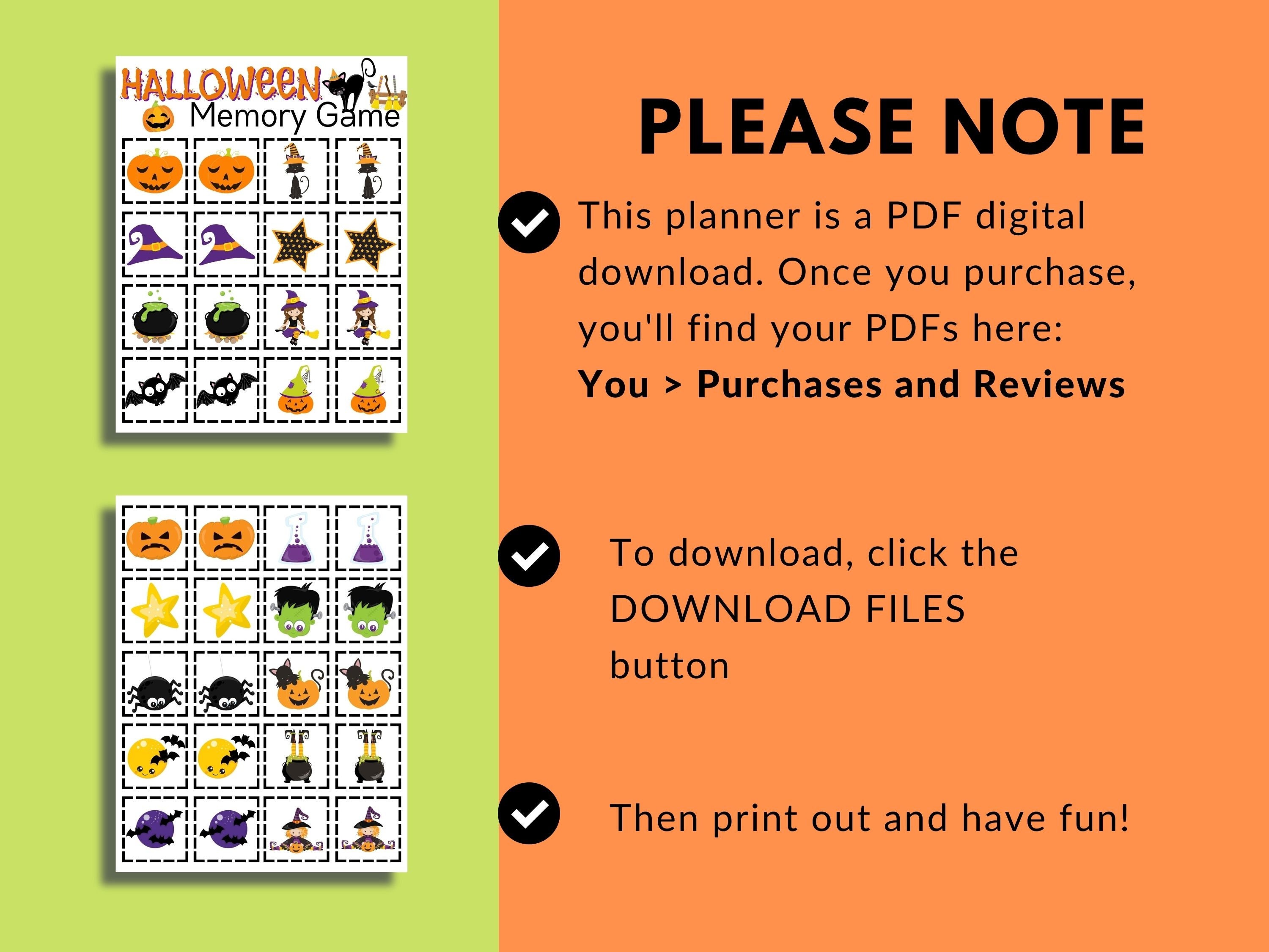 Halloween Memory Game, Printable Halloween Matching Game, Kids Memory ...