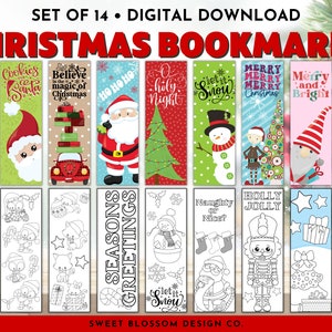 Christmas Printable Bookmarks, Christmas Coloring Bookmarks, Holiday ...
