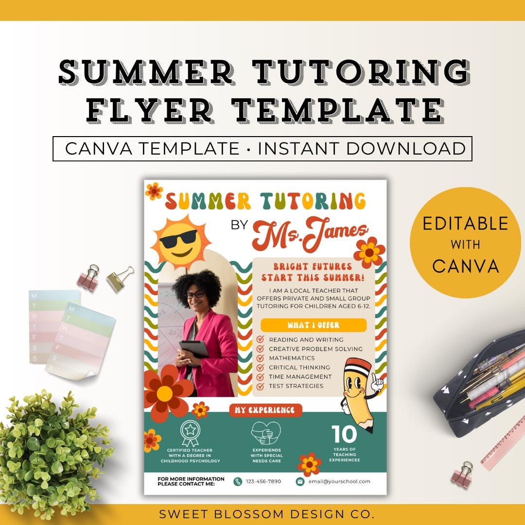 Retro Tutoring Flyer Template, Editable Tutoring Flyer, Meet the ...