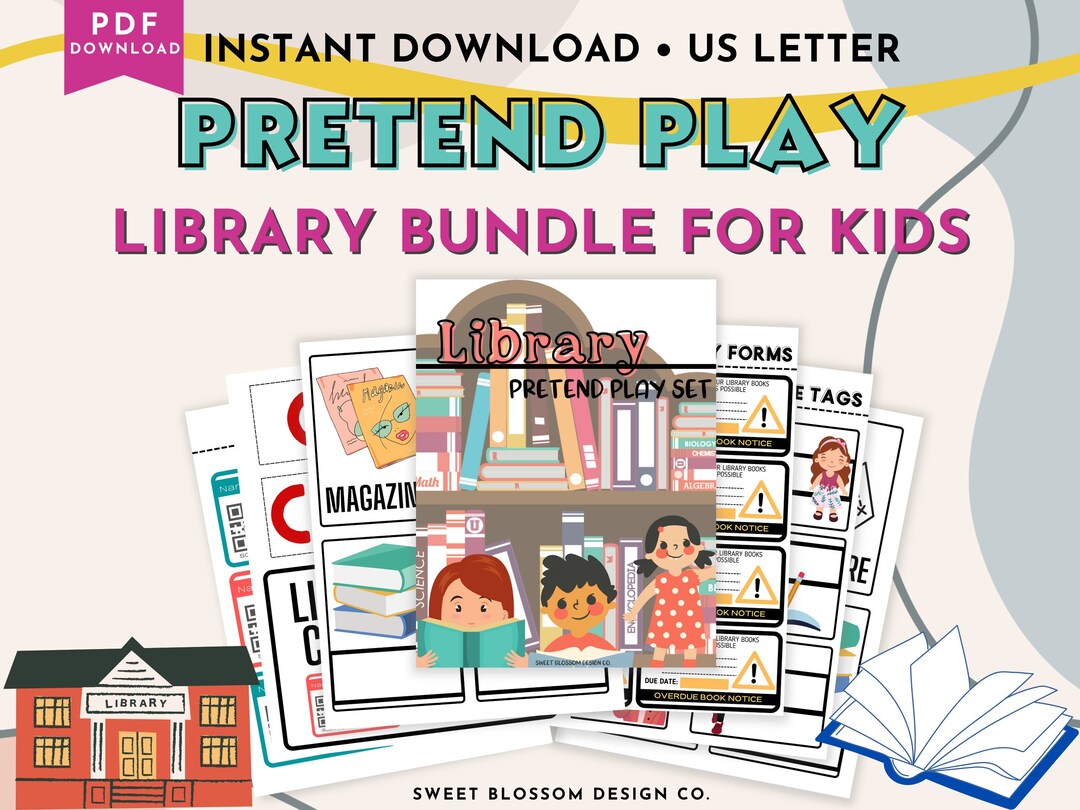 Library Pretend Play Printable, Pretend Play Library Set, Printable ...
