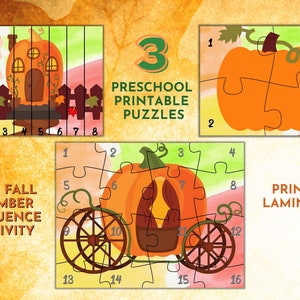 Printable Fall Number Sequence Puzzles, Pumpkin Puzzle for Preschoolers ...