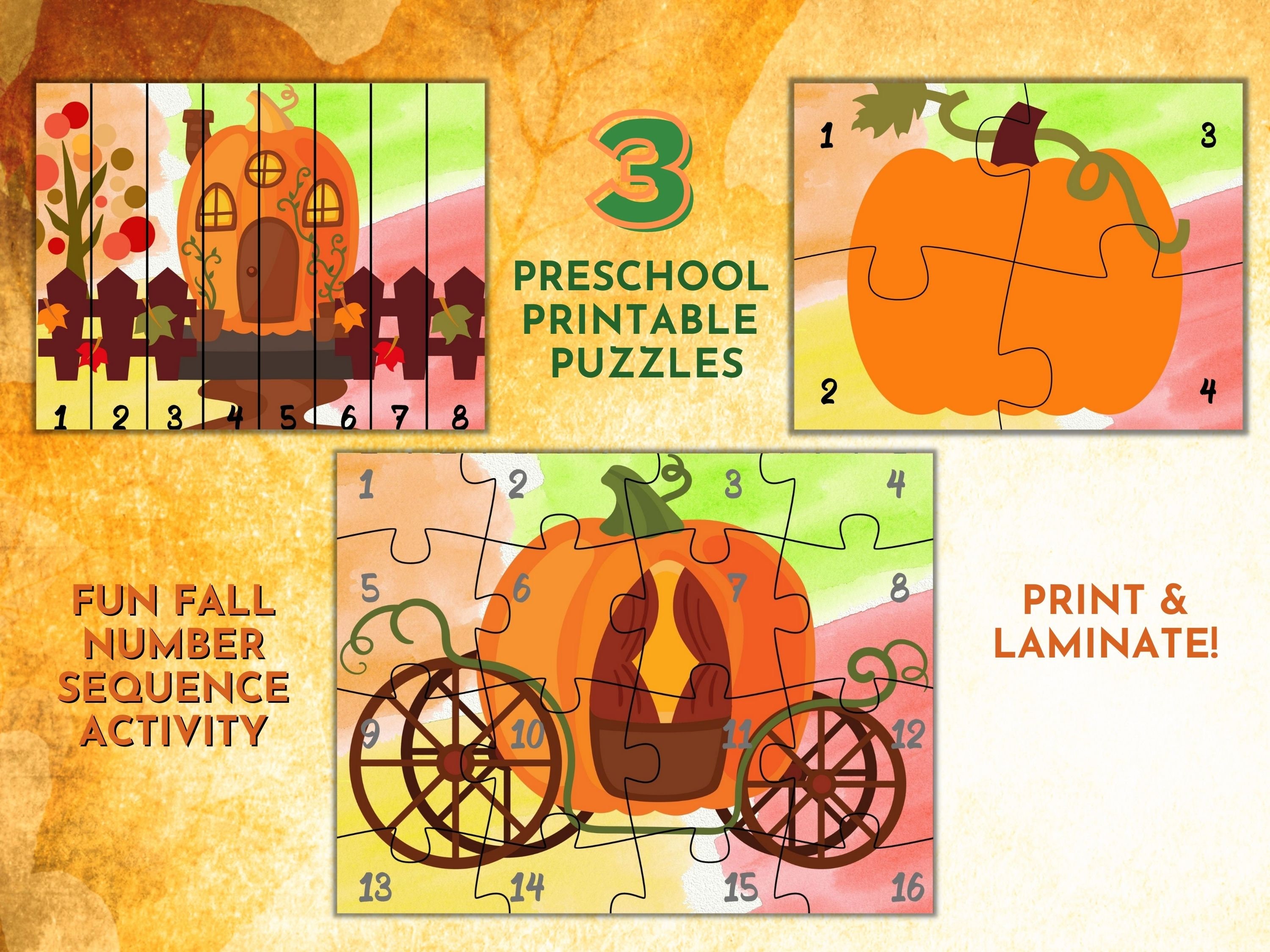 Printable Fall Number Sequence Puzzles, Pumpkin Puzzle for Preschoolers ...