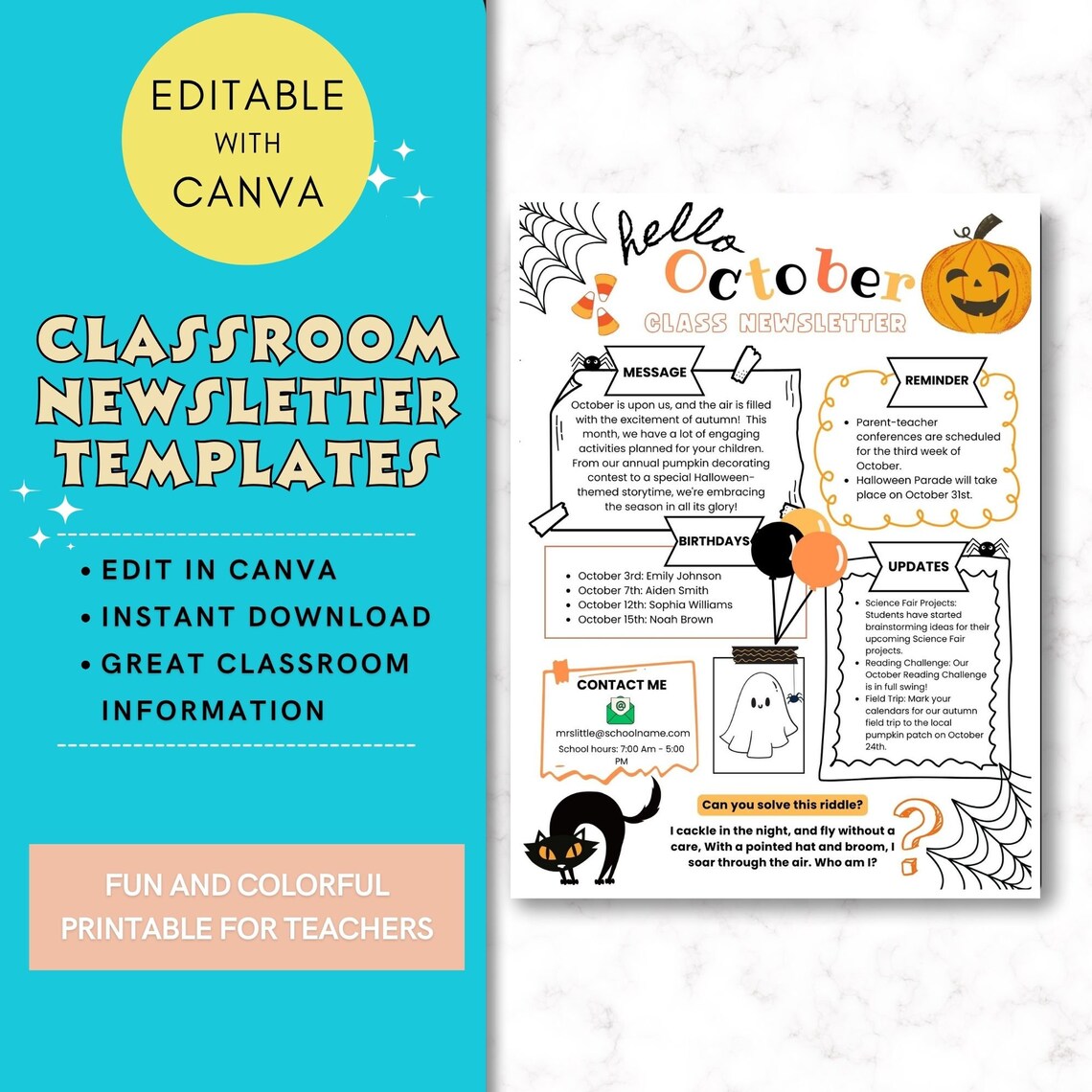 Weekly Classroom Newsletter Template, Monthly Newsletter, School ...