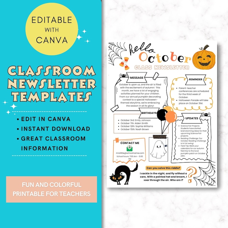 Weekly Classroom Newsletter Template, Monthly Newsletter, School ...