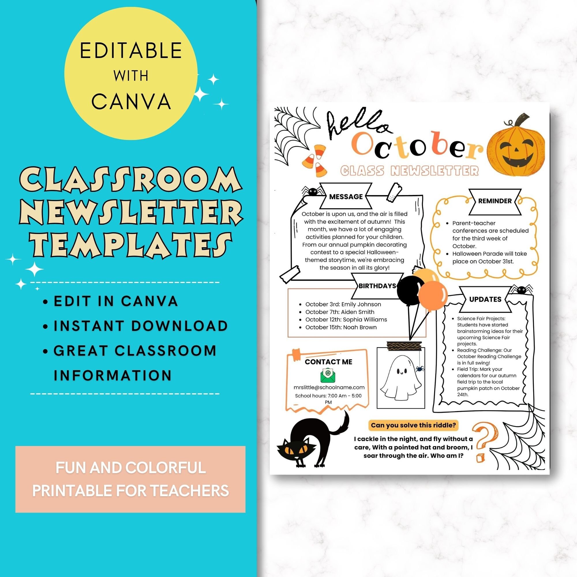 Weekly Classroom Newsletter Template, Monthly Newsletter, School ...