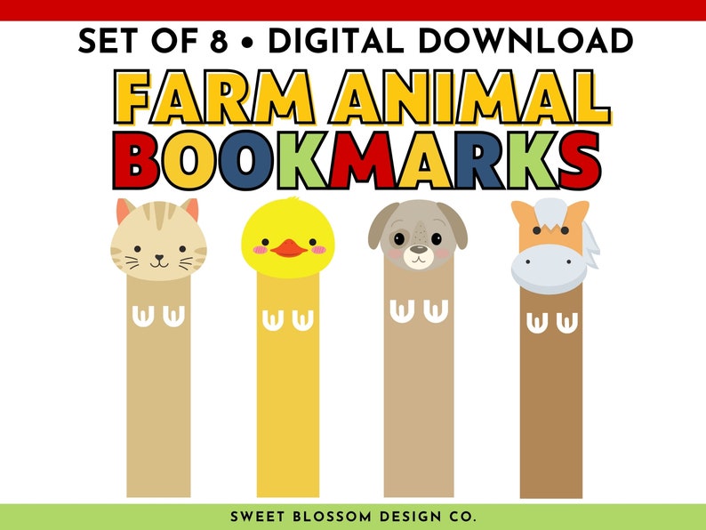 Farm Animal Bookmarks, Bookmarks for Kids, Printable Bookmarks, Barn ...