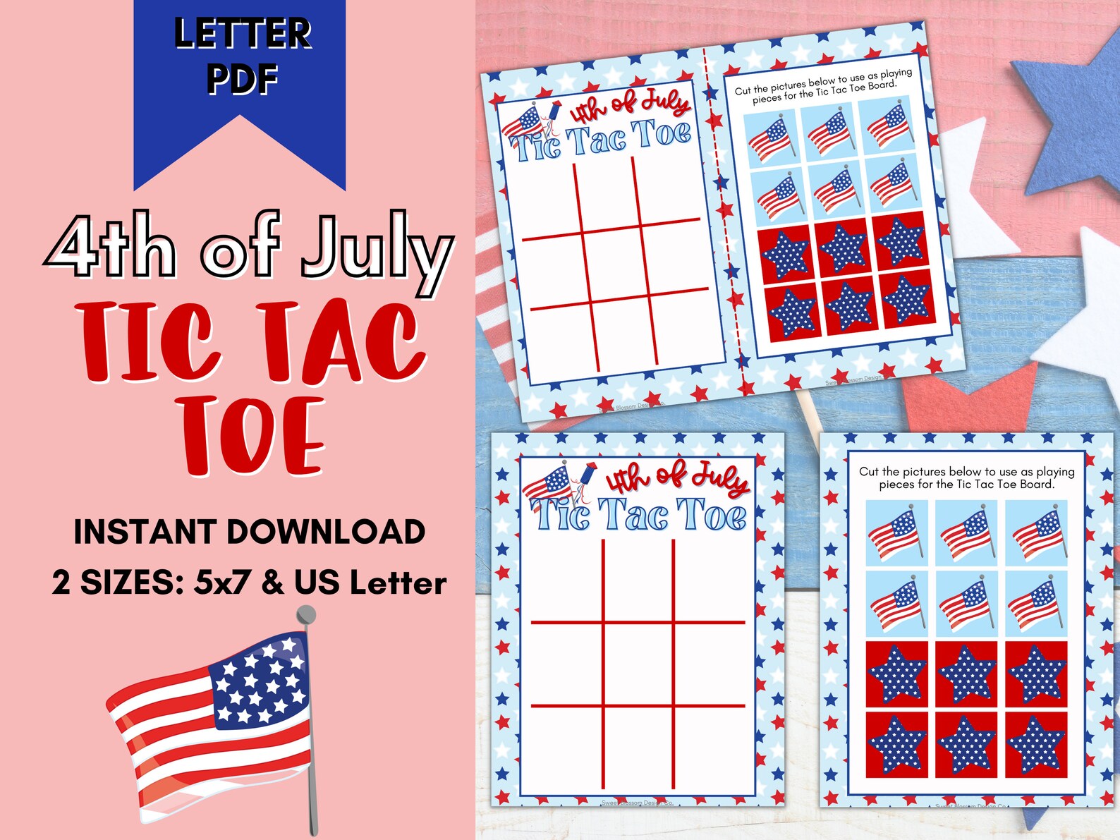 Printable 4th of July Tic Tac Toe Game, July 4th Tic Tac Toe Printable ...