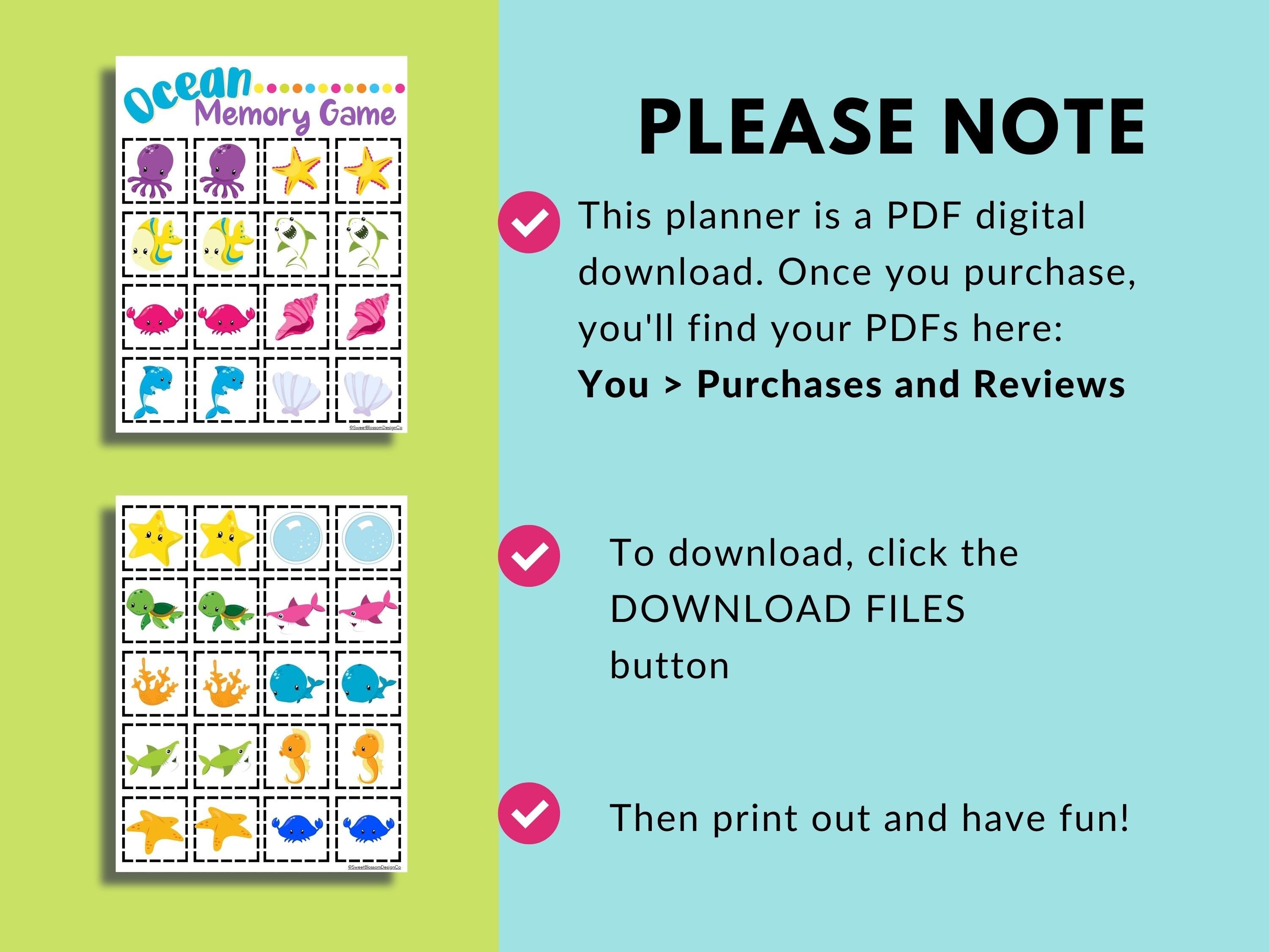 Ocean Themed Printable Memory Game, Ocean Matching Game, Kids Memory ...