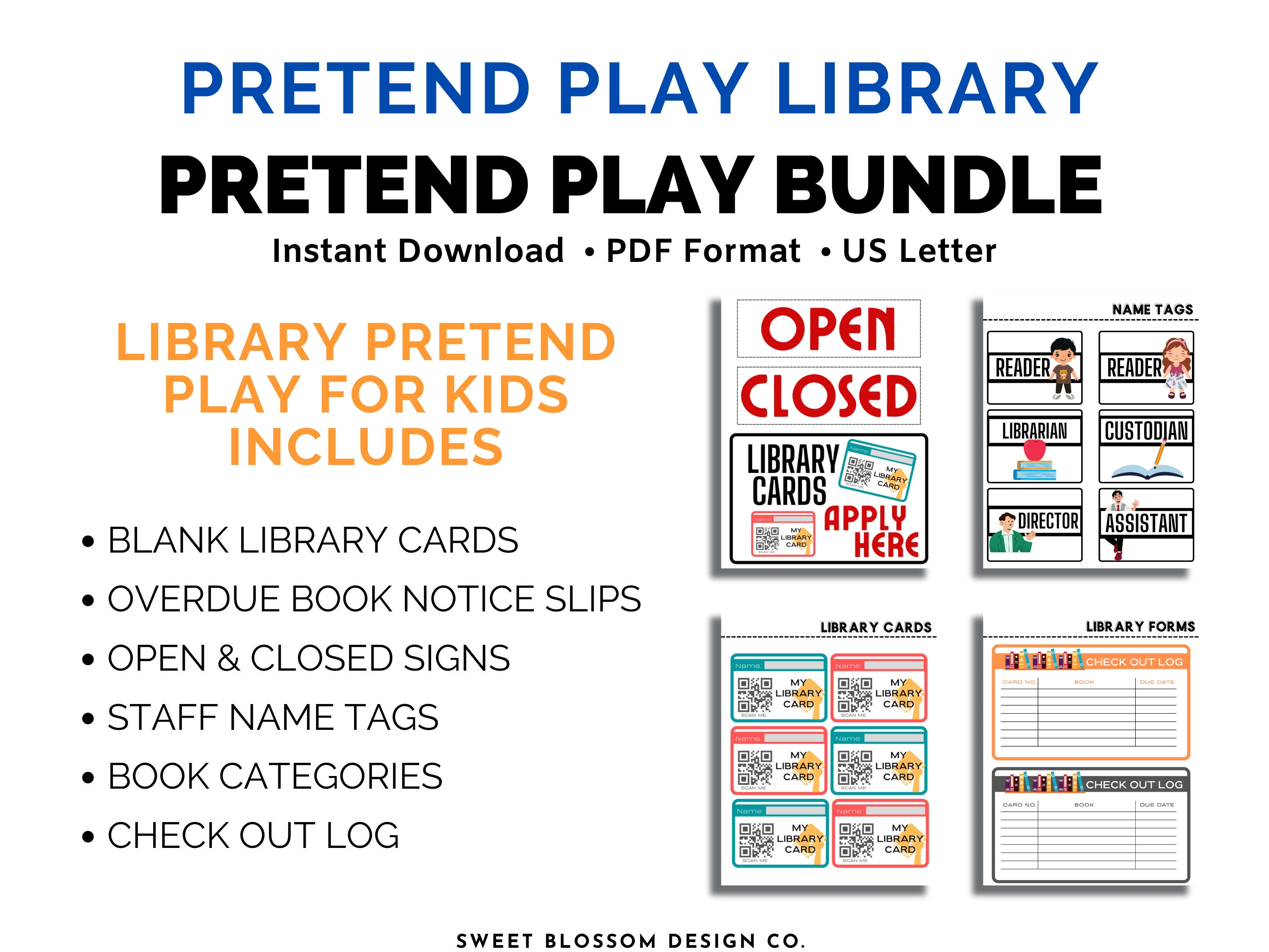 Library Pretend Play Printable, Pretend Play Library Set, Printable ...