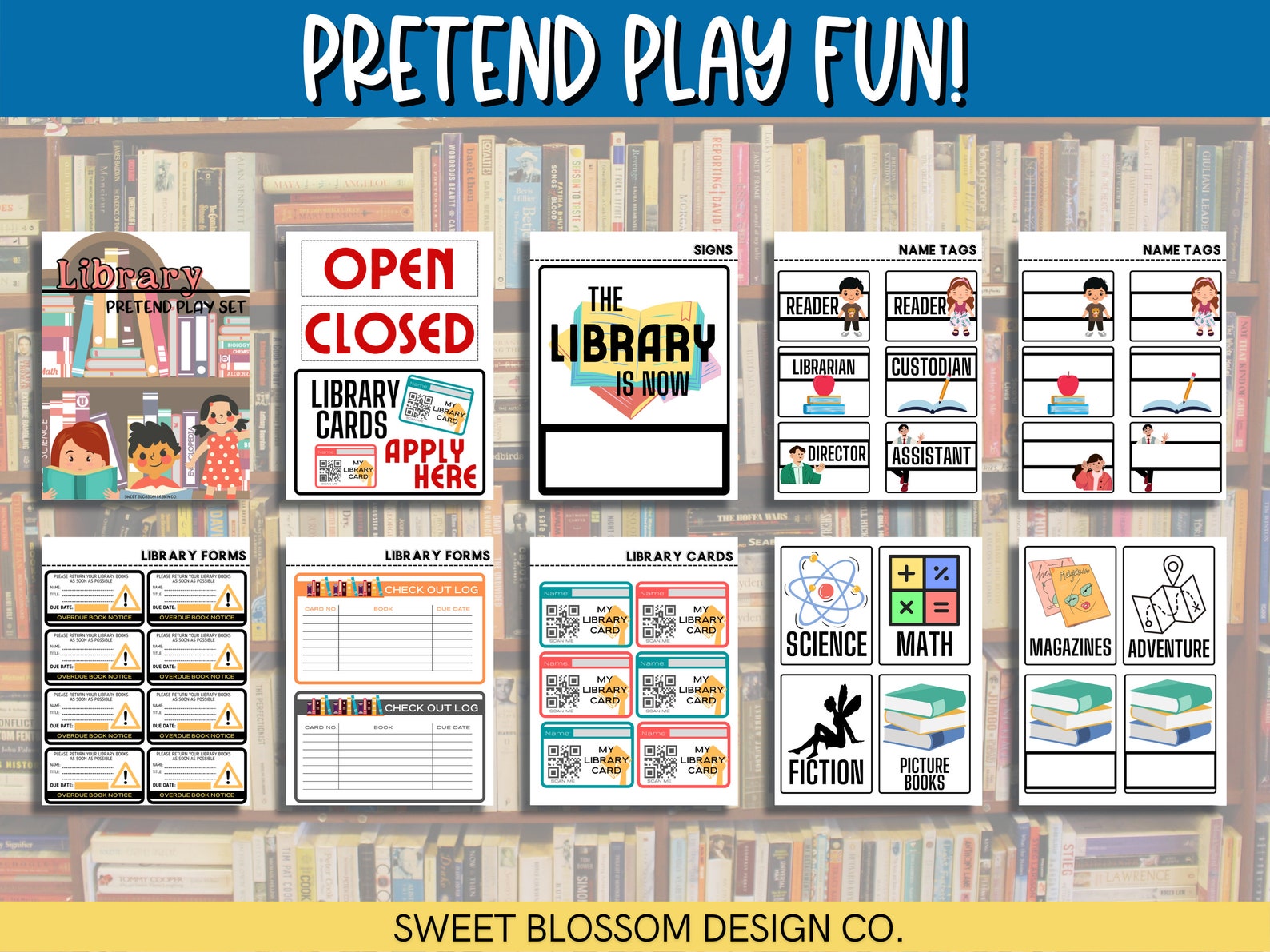 Library Pretend Play Printable, Pretend Play Library Set, Printable ...
