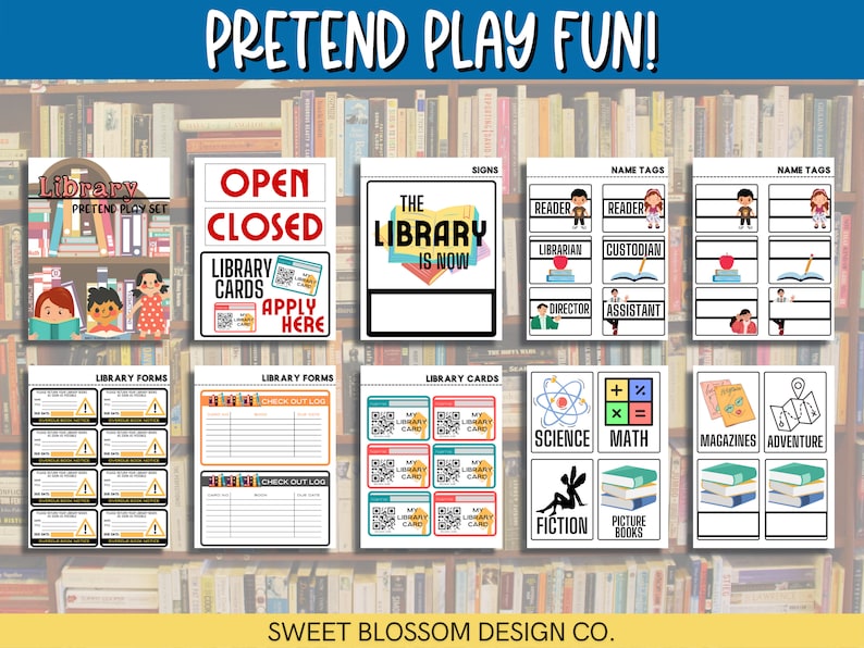 Library Pretend Play Printable, Pretend Play Library Set, Printable ...