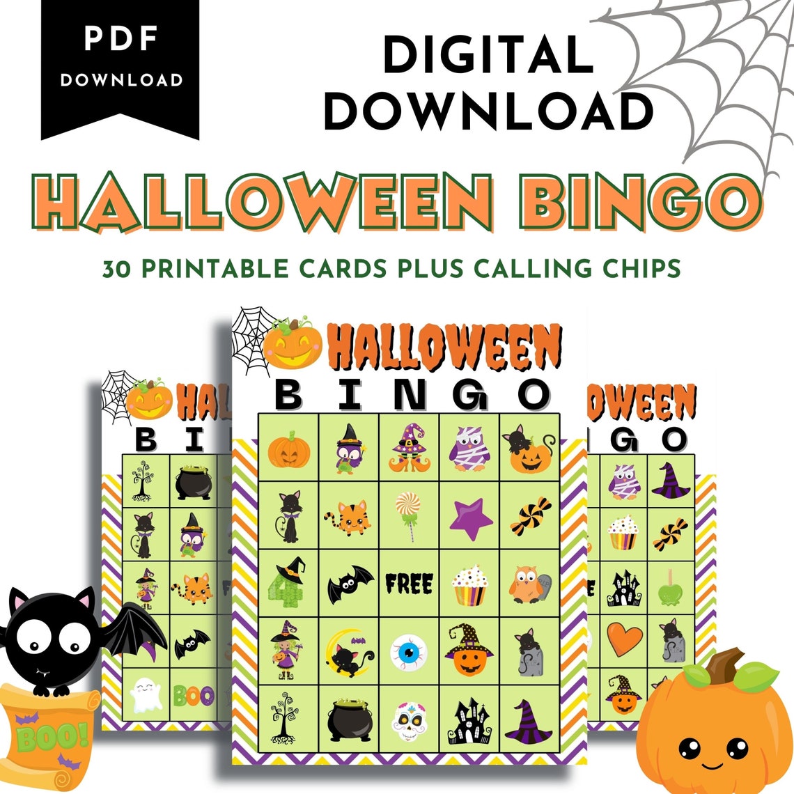 Halloween Bingo Cards for Kids, Halloween Games, Halloween Bingo ...