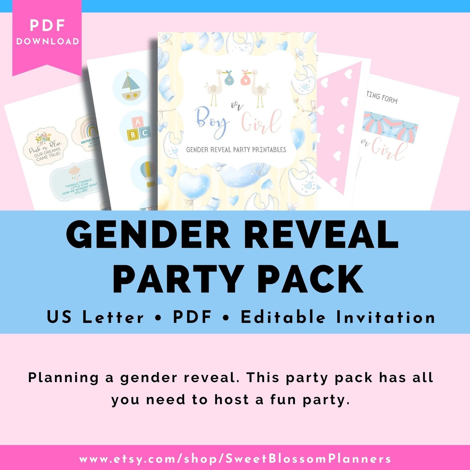 Gender Reveal Party Pack Gender Reveal Invitation Gender - Etsy