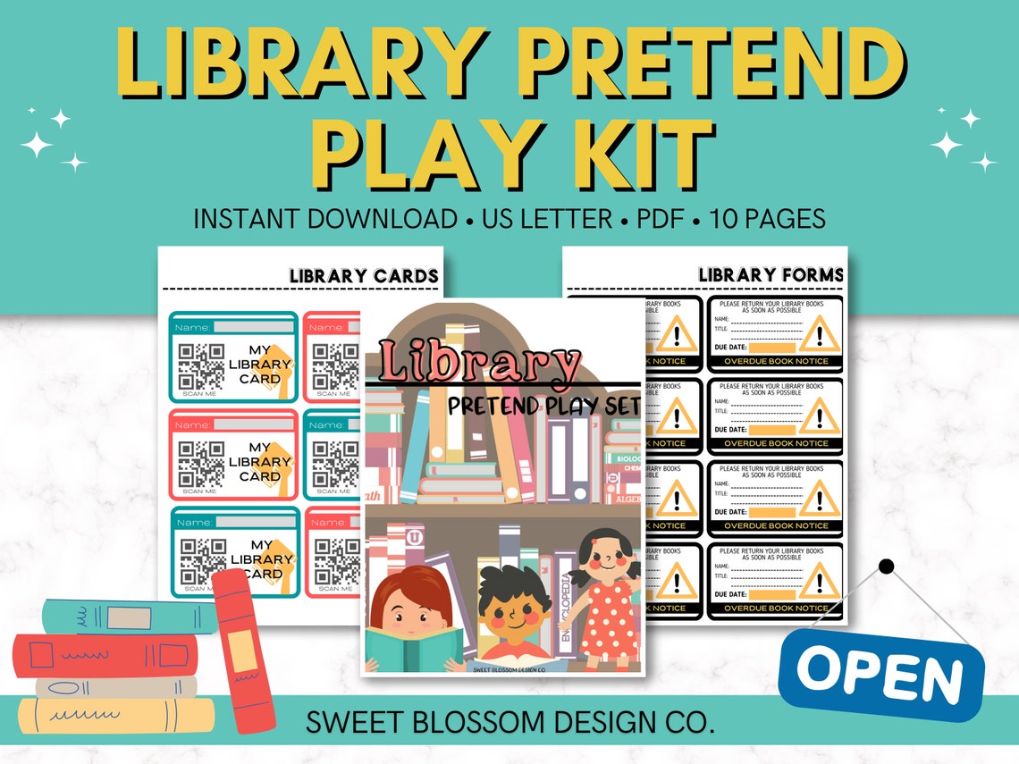 Library Pretend Play Printable, Pretend Play Library Set, Printable ...