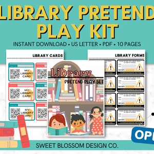 Library Pretend Play Printable, Pretend Play Library Set, Printable ...