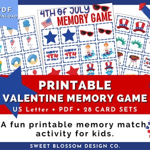 4th of July Memory Game, Printable July 4th Matching Game, Kids Memory ...