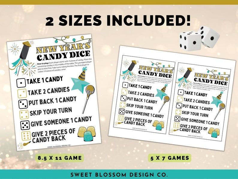 New Year's Candy Dice Game, Printable Games for Kids, New Year's Eve ...