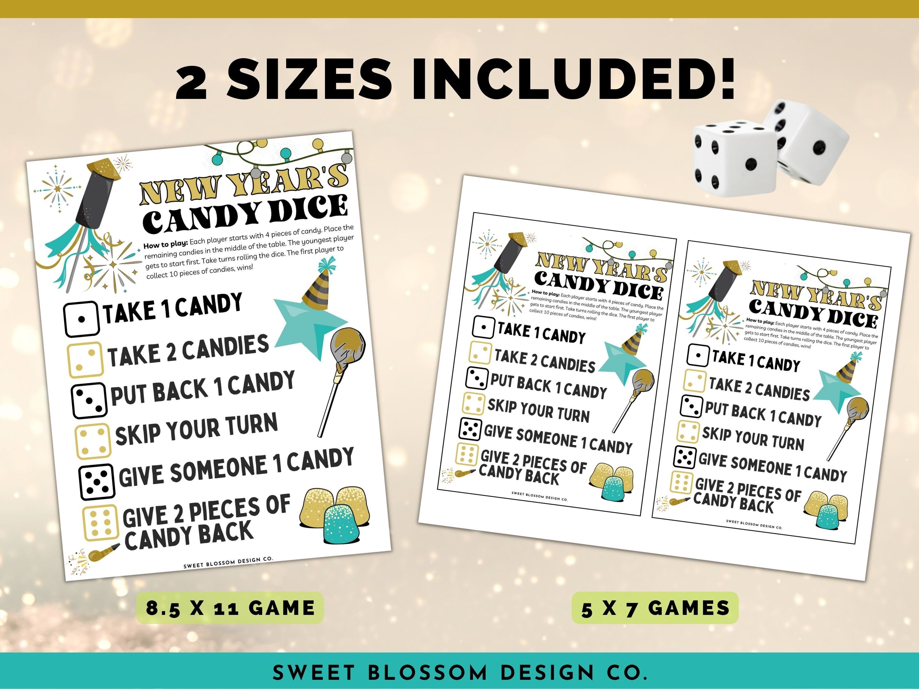 New Year's Candy Dice Game, Printable Games for Kids, New Year's Eve ...