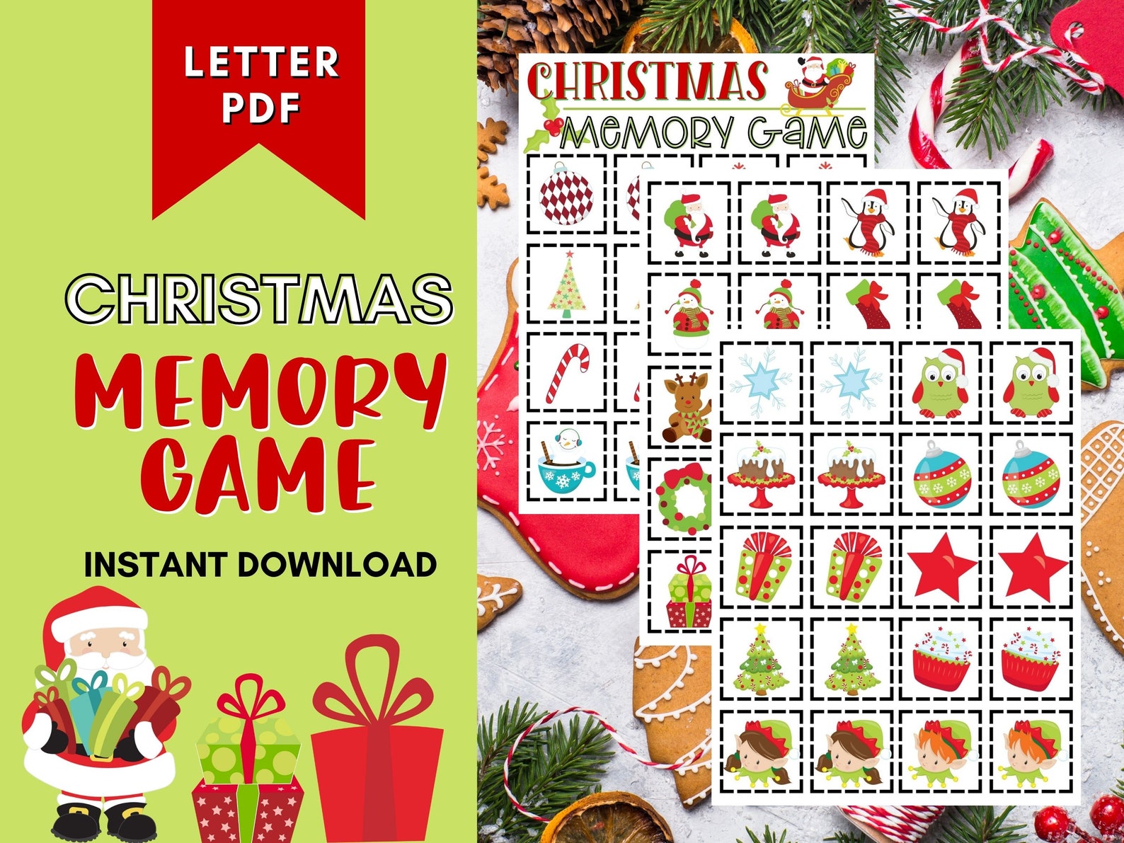 Christmas Memory Game, Printable Christmas Matching Game, Kids Memory ...
