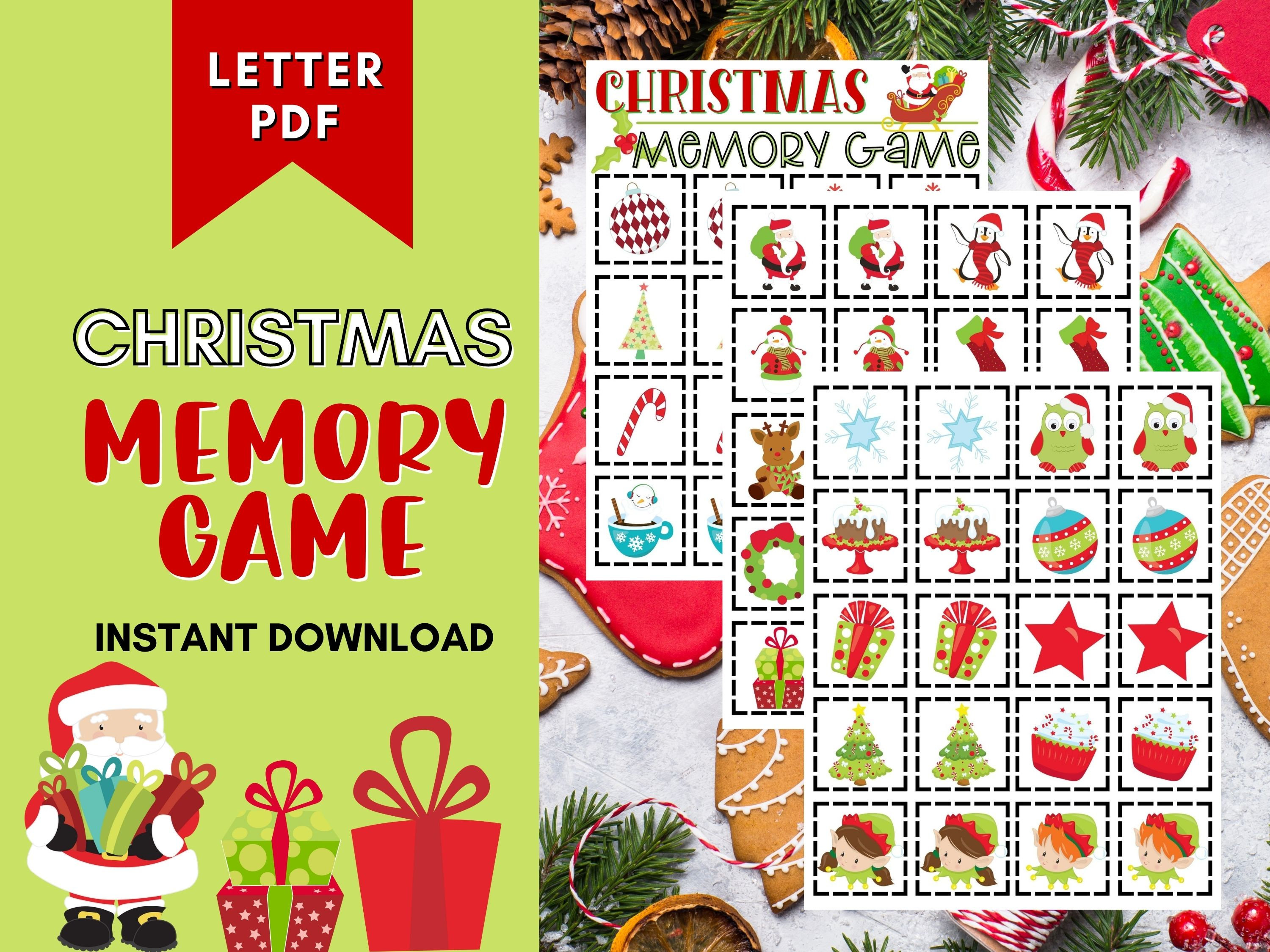 Christmas Memory Game, Printable Christmas Matching Game, Kids Memory ...