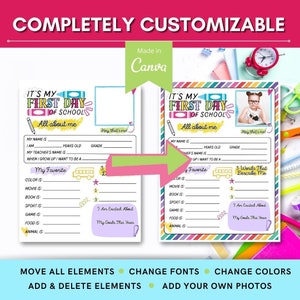 EDITABLE First Day of School All About Me Questionnaire, Last Day of ...