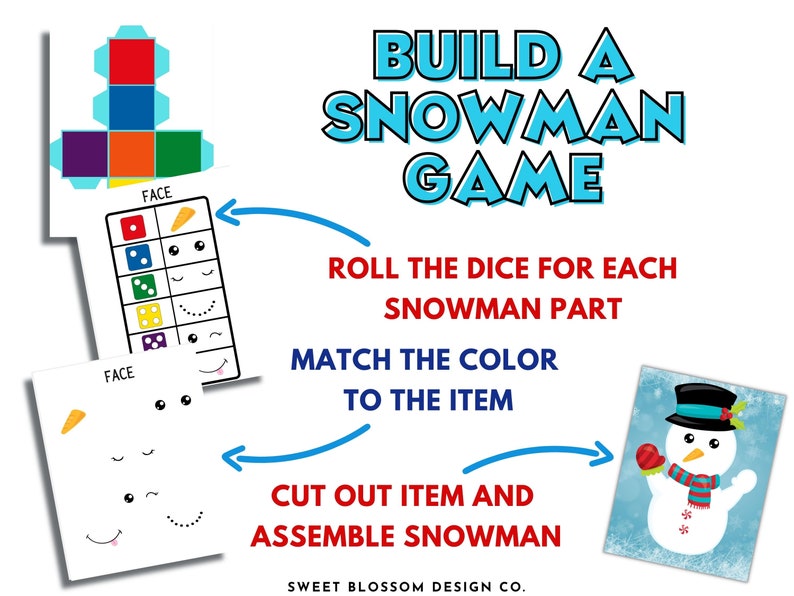 Roll A Snowman Game, INSTANT DOWNLOAD Printable Christmas Party Roll a ...